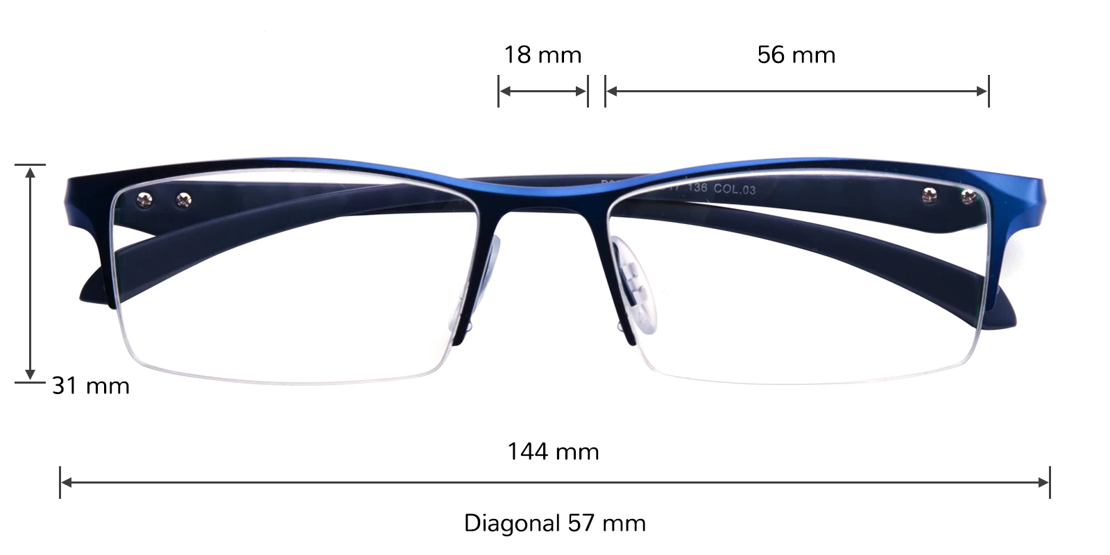 Martin Rectangle Blue Semi-Rimless Metal Eyeglasses | GlassesShop