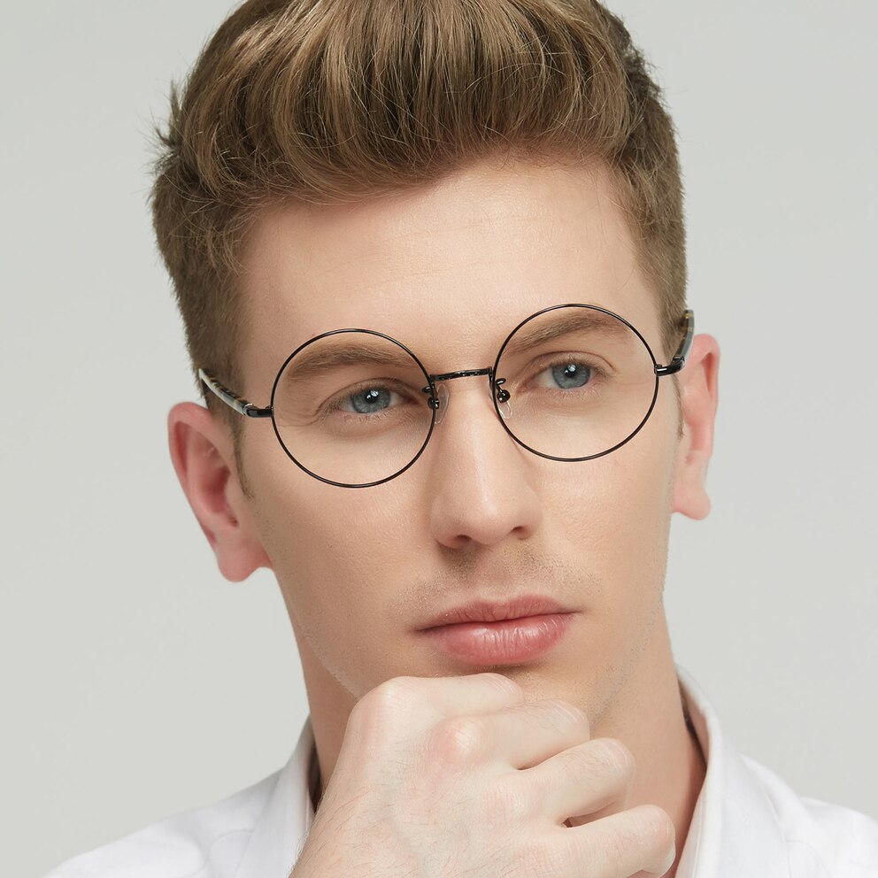 Brunswick Round Black Full-Frame Metal Eyeglasses | GlassesShop