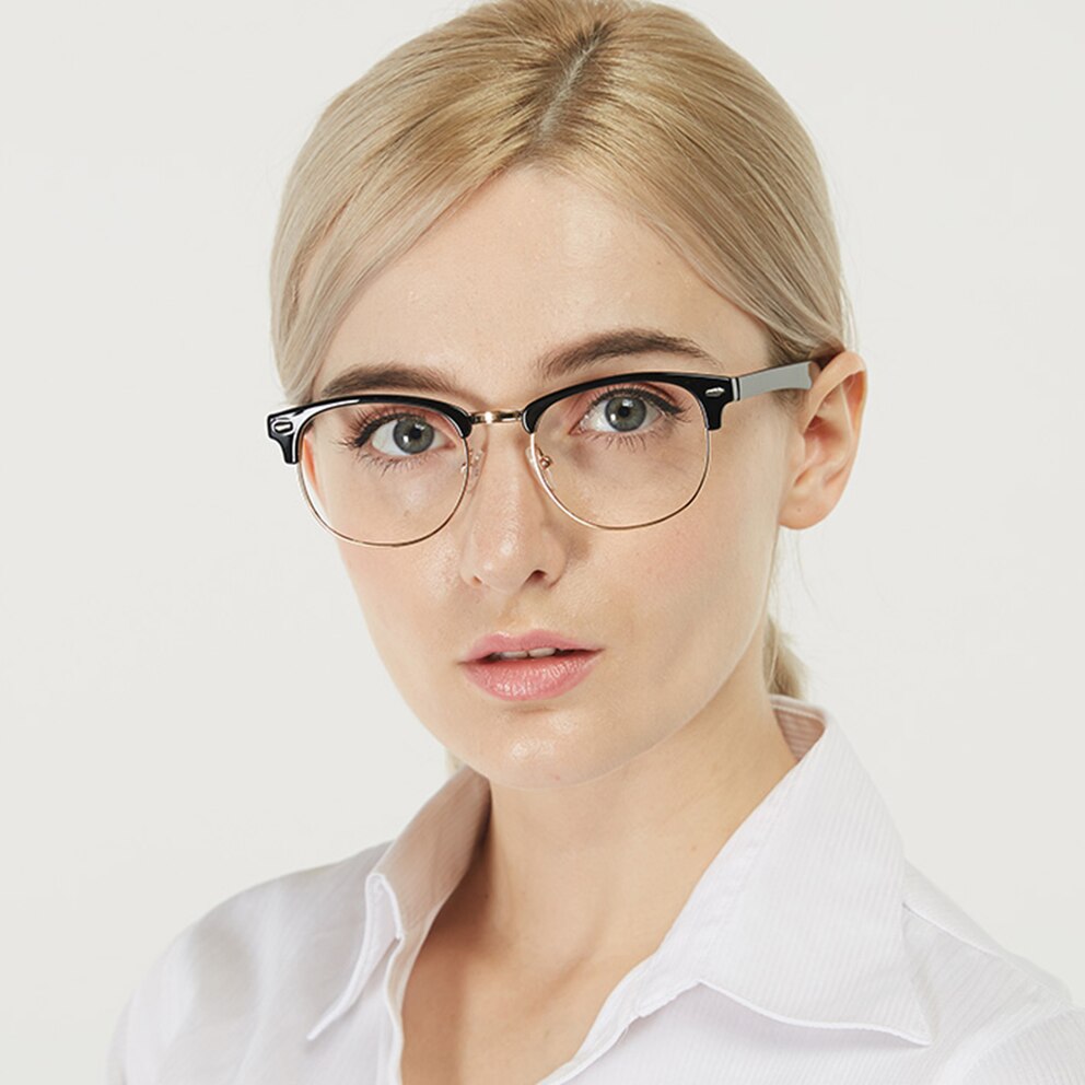 Derrick Classic Wayframe Black/Golden Full-Frame TR90 Eyeglasses ...