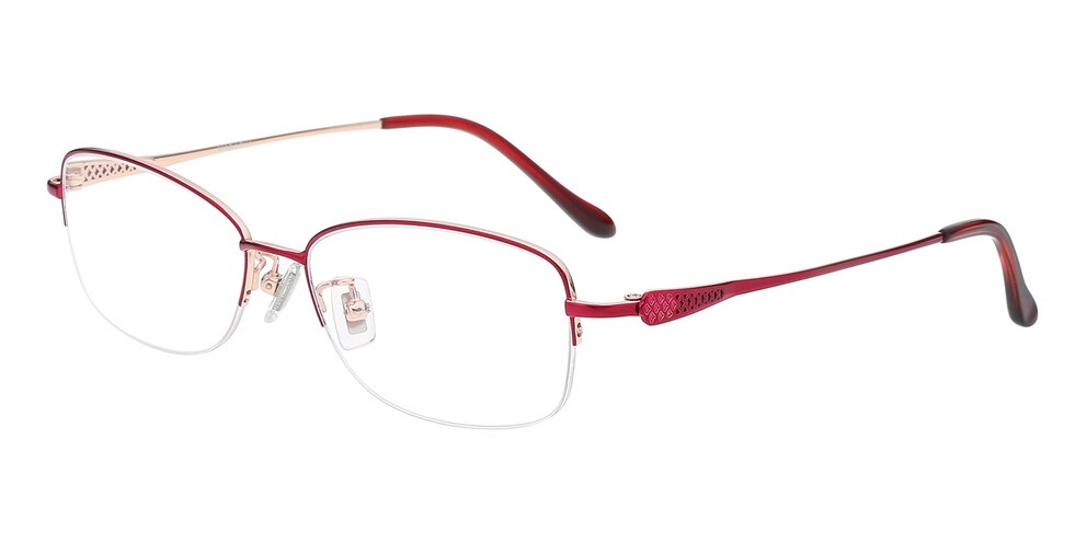 Delia Oval Red Semi-Rimless Titanium Eyeglasses | GlassesShop