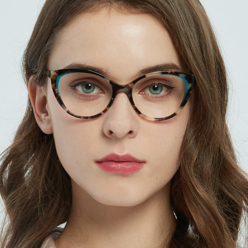 Prima Cat Eye Tortoise/Cyan Full-Frame Acetate Eyeglasses | GlassesShop