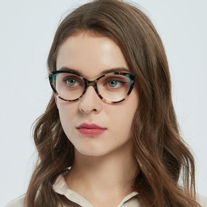 Prima Cat Eye Tortoise/Cyan Full-Frame Acetate Eyeglasses | GlassesShop