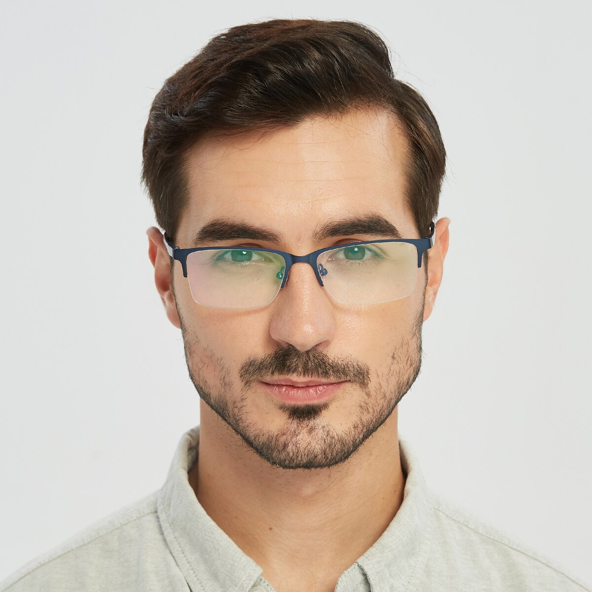 Matthew Rectangle Blue(Blue Mirror-coating) Semi-Rimless Metal ...