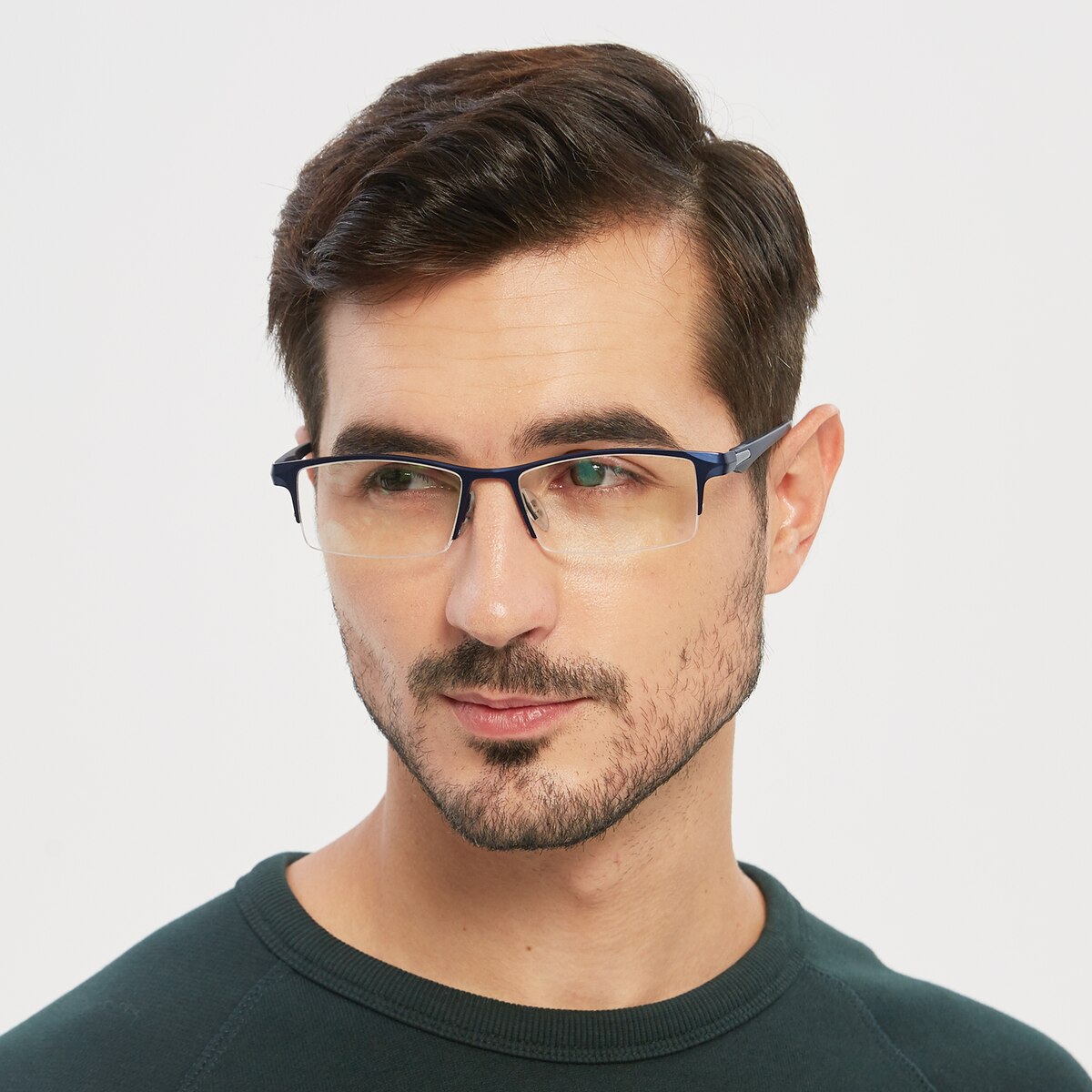 Martin Rectangle Blue Semi-Rimless Metal Eyeglasses | GlassesShop