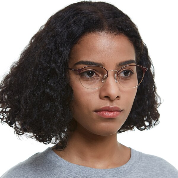 Gail Round - Burgundy/Golden Eyeglasses