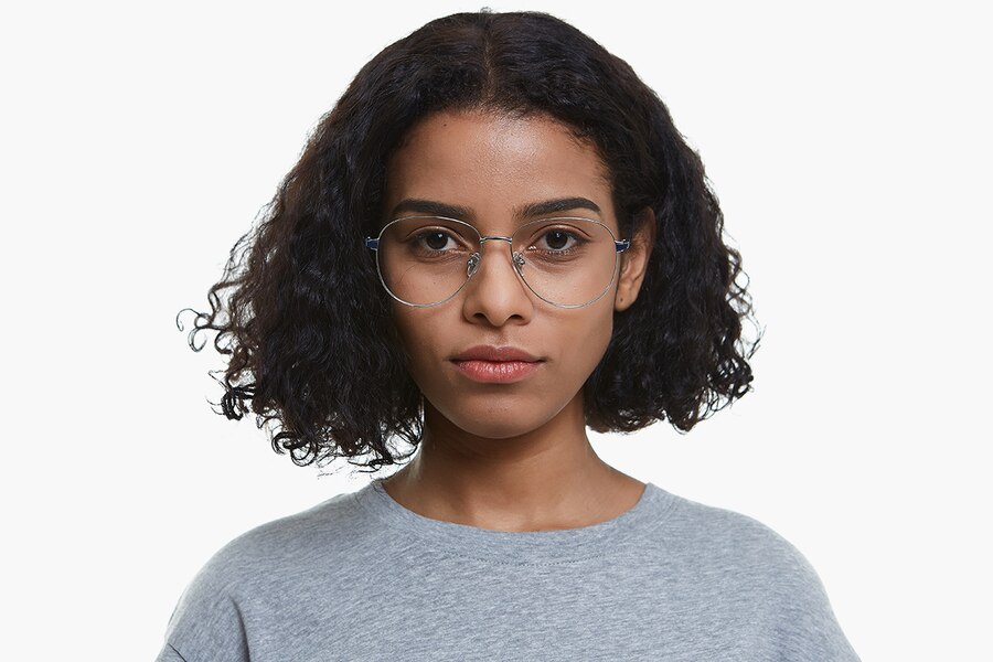 Manhattan Aviator Silver/Blue Full-Frame Titanium Eyeglasses | GlassesShop