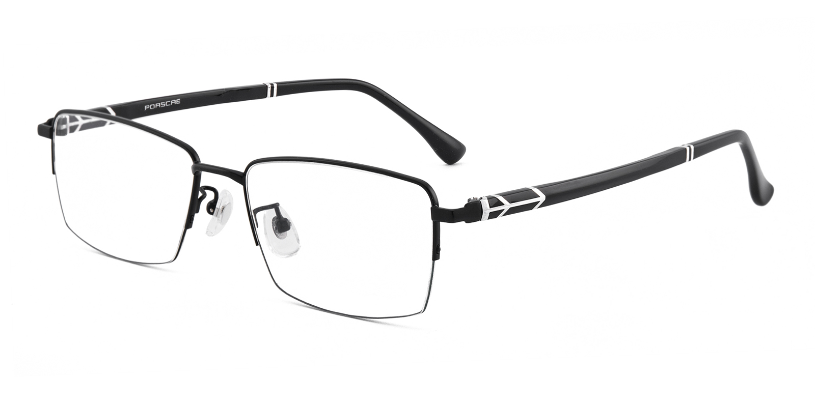 Truman Rectangle Black Semi-Rimless Metal Eyeglasses | GlassesShop