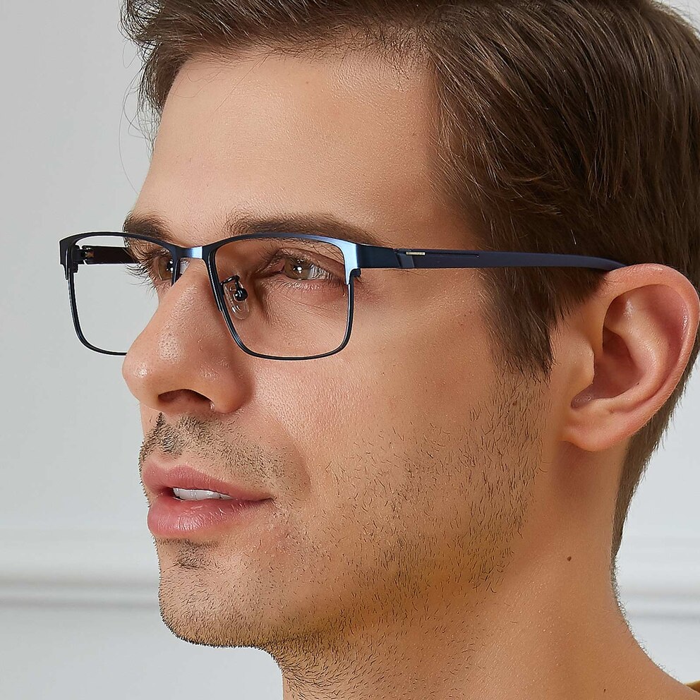 Berger Rectangle Blue Full-Frame Metal Eyeglasses | GlassesShop