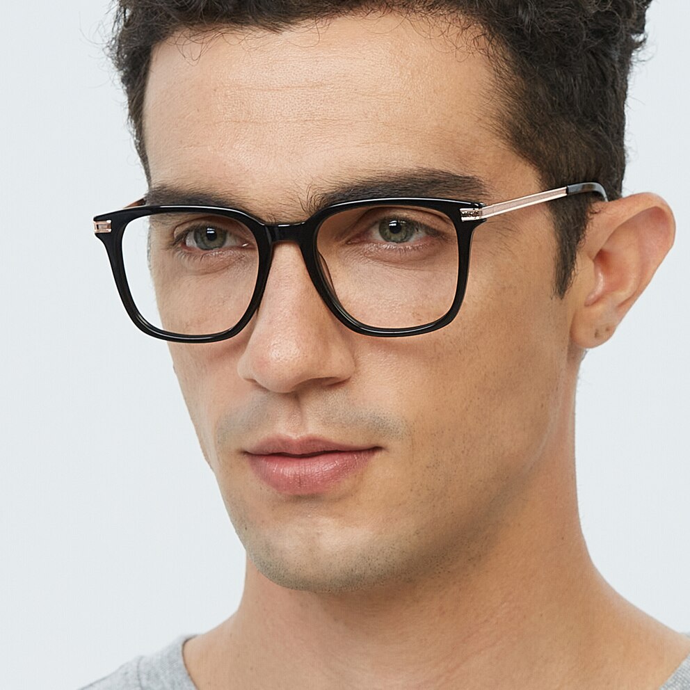 Memphis Square Black/Golden Full-Frame Acetate Eyeglasses | GlassesShop