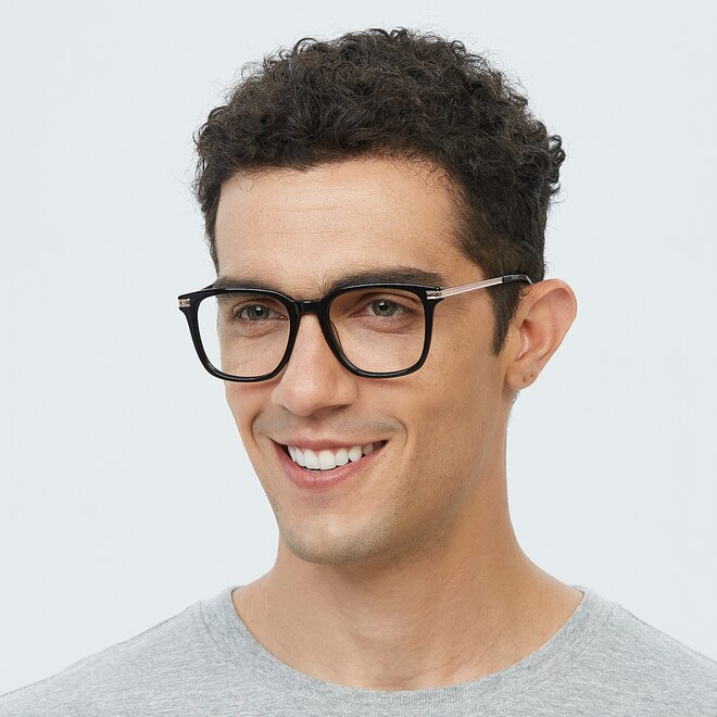 Memphis Square Black/Golden Full-Frame Acetate Eyeglasses | GlassesShop