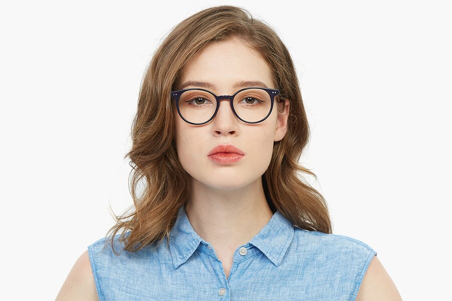 Astoria Round Dark Blue/Tortoise Full-Frame Acetate Eyeglasses ...