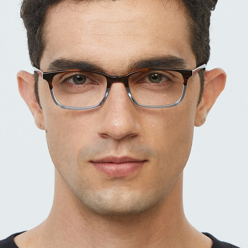 Union Rectangle Brown/Blue Full-Frame Acetate Eyeglasses | GlassesShop