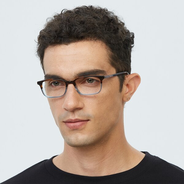 Union Rectangle Brown/Blue Full-Frame Acetate Eyeglasses | GlassesShop