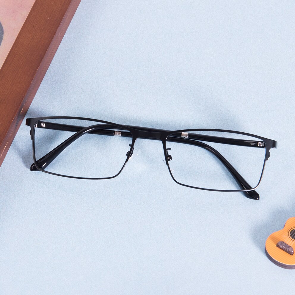 Lyndon Rectangle Black Full-Frame Metal Eyeglasses | GlassesShop