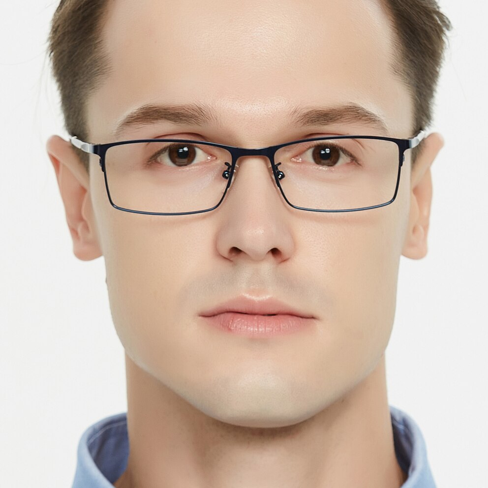 Lyndon Rectangle Blue Full-Frame Metal Eyeglasses | GlassesShop