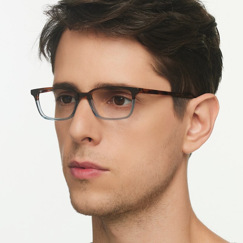 Union Rectangle Brown/Blue Full-Frame Acetate Eyeglasses | GlassesShop