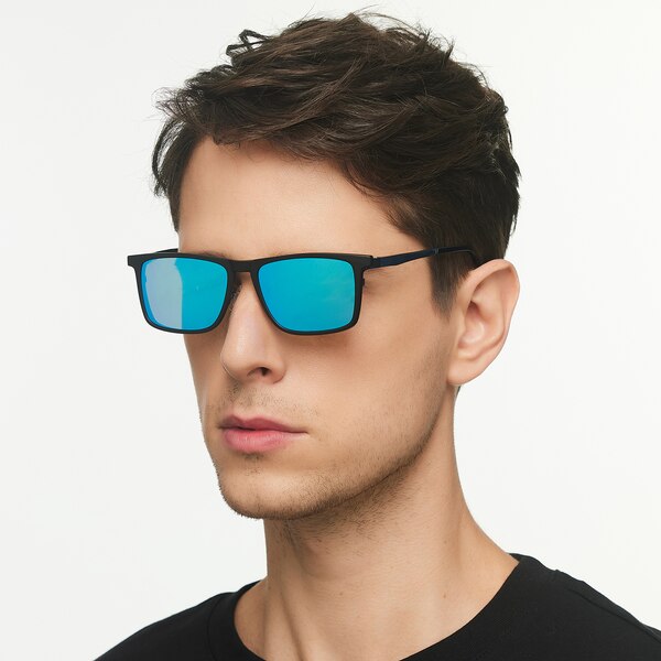 James Rectangle Blue(Blue Mirror-coating) Full-Frame Metal Eyeglasses ...