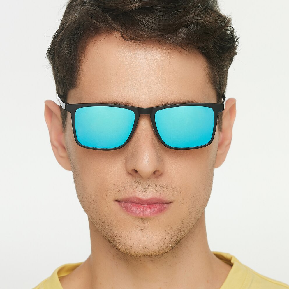 Lambert Rectangle Blue(Blue Mirror-coating) Full-Frame Metal Eyeglasses ...