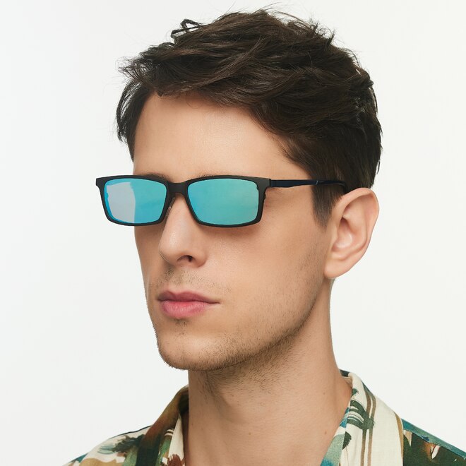 Lambert Rectangle Blue(Blue Mirror-coating) Full-Frame Metal Eyeglasses ...