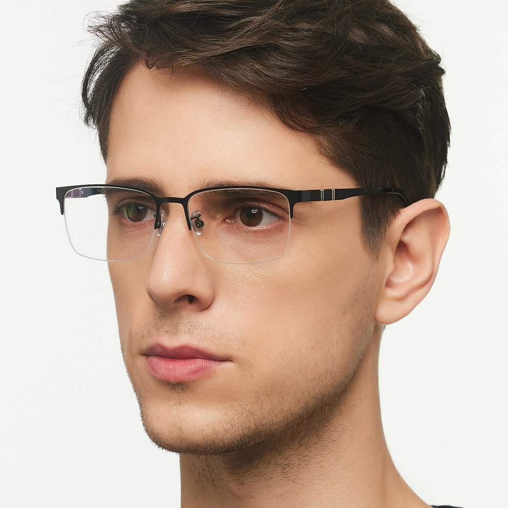 Mark Rectangle Black Semi-Rimless Metal Eyeglasses | GlassesShop
