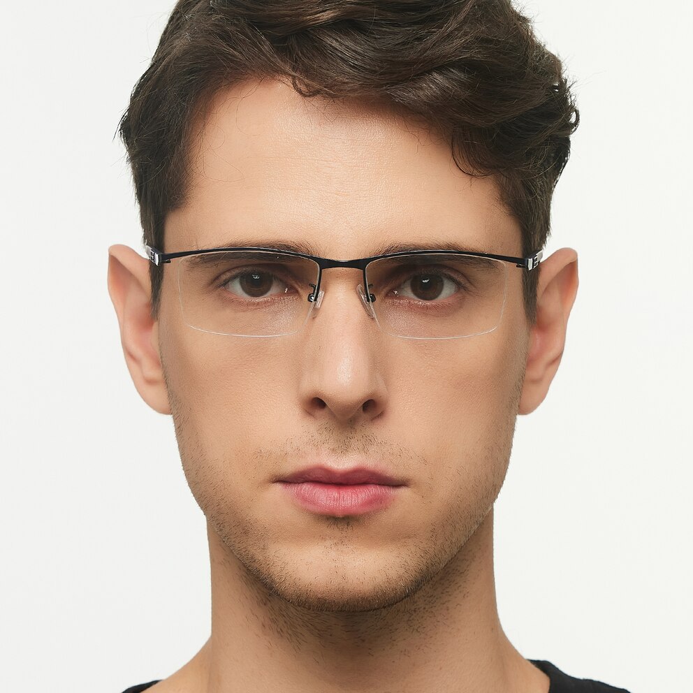 Conrad Rectangle Blue Semi-Rimless Metal Eyeglasses | GlassesShop