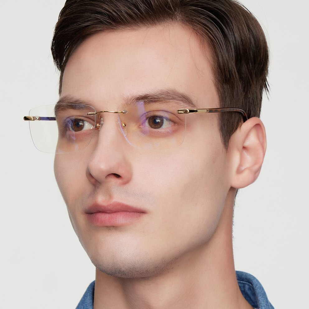 AnnArbor Rectangle Golden/Tortoise Rimless Metal Eyeglasses | GlassesShop