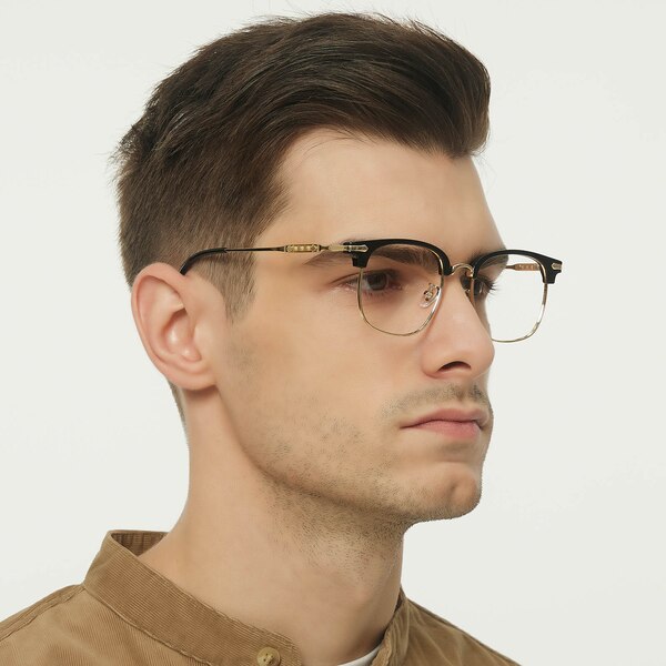 Nicky Rectangle - Black/Golden Eyeglasses