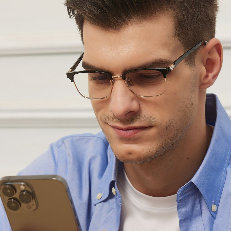 Libra Rectangle - Black/Golden-Blue Block Pro Eyeglasses